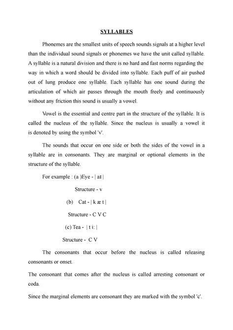 Syllables The File Contains Notes On The Topic Syllable Its Structure And Examples