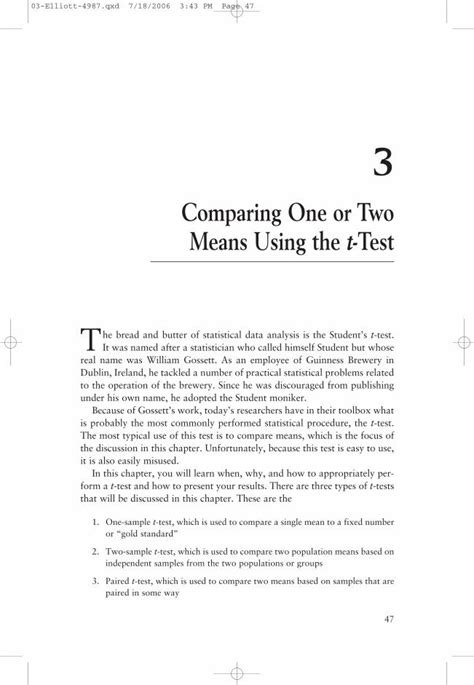 pdf comparing one or two means using the t test there are three types of t tests that will