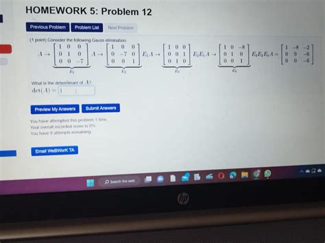 Solved 1 Point Consider The Following Gauss Elimination
