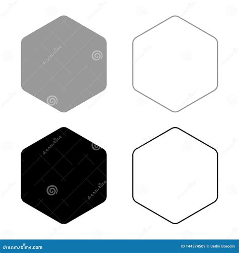 Hexagon With Rounded Corners Icon Set Black Color Vector Illustration Flat Style Image