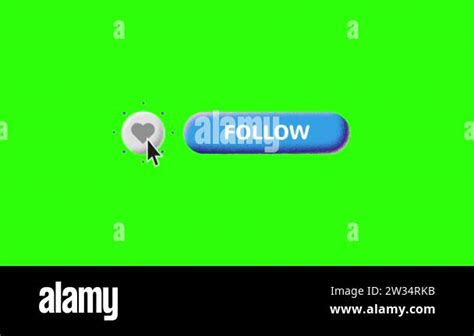 Animation Of Mouse Cursor Clicking Like And Then Follow Buttons Grainy Shading Effect Green
