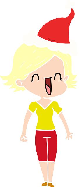 산타 모자를 쓰고 행복 한 여자의 손으로 그린 평면 컬러 그림 낙서 드로잉에 대한 스톡 벡터 아트 및 기타 이미지 낙서 드로잉 등장인물 만화 Istock