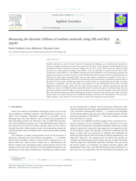 Pdf Measuring The Dynamic Stiffness Of Resilient Materials Using Ess And Mls Signals