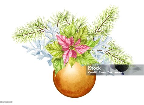 손으로 수채화 그리기 크리스마스 꽃다발 크리스마스 트리 장난감 홀리 잎 전나무 가지 원뿔로 새해 구성 휴일 포장 엽서 스티커 벽지 꽃집 메모장을 위한 예술적인 창조적인