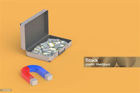 자석 근처 지폐로 가득 찬 가방 기업 신생 기업을위한 모금 투자 포트폴리오 유치 금융의 축적 자기 성공 공간을 복사합니다 3d 렌더 3차원 형태에 대한 스톡 사진 및 기타