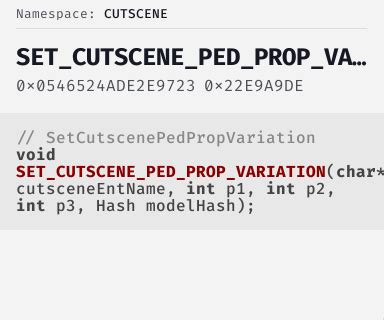 SetCutscenePedPropVariation FiveM Natives Cfx Re Docs