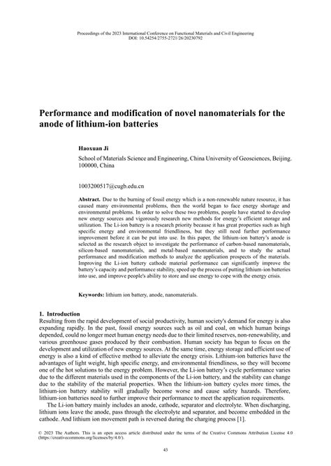 Pdf Performance And Modification Of Novel Nanomaterials For The Anode Of Lithium Ion Batteries