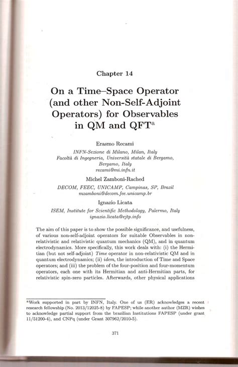 Pdf On A Timespace Operator And Other Non Self Adjoint Operators For Observables In Qm And