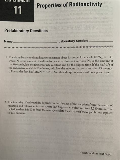 Solved 11 Properties Of Radioactivity Prelaboratory Chegg Com