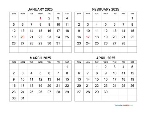Four Months 2025 Calendar Calendar Quickly