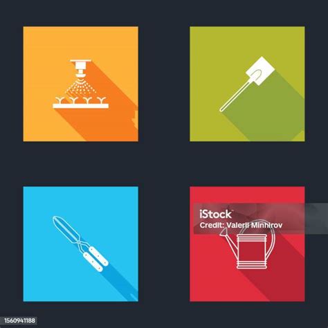 자동 관개 스프링클러 정원 삽 원예 수제 가위 및 급수 캔 아이콘을 설정합니다 벡터 건설 산업에 대한 스톡 벡터 아트 및 기타 이미지 건설 산업 검은색 관개 장비