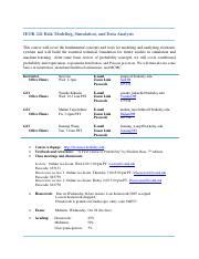 IEOR241 Fall2020 Syllabus Pdf IEOR 241 Risk Modeling Simulation And Data Analysis This Course