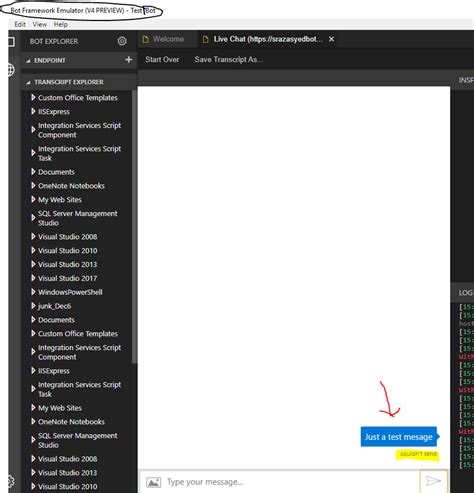 Microsoft Azure Bot Framework Emulator Is Not Sending Message Stack
