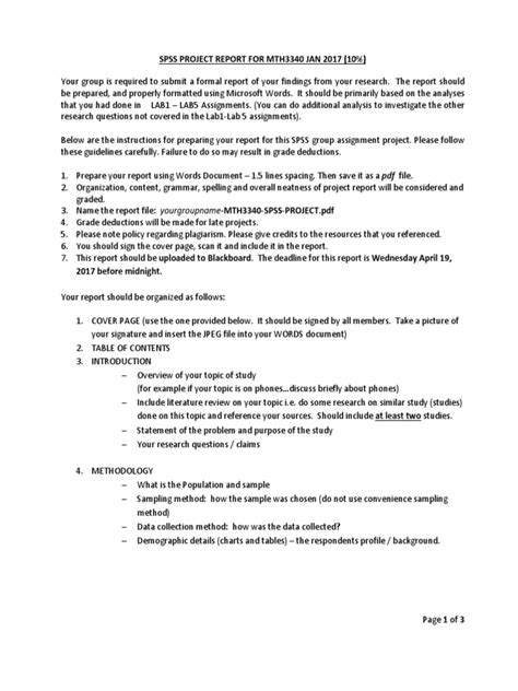 Mth3340 2017jan Lab Spss Report Pdf Statistics Scientific Method