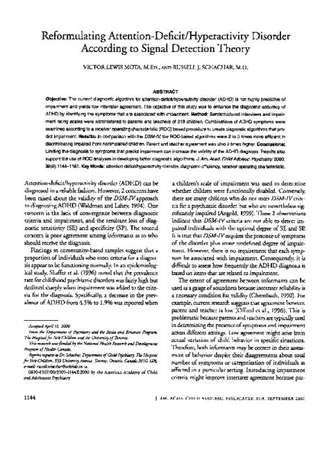 Pdf Reformulating Attention Deficit Hyperactivity Disorder According To Signal Detection Theory