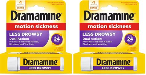 Dramamine All Day Less Drowsy Motion Sickness Relief 8 Tablets Included Pack Of 2