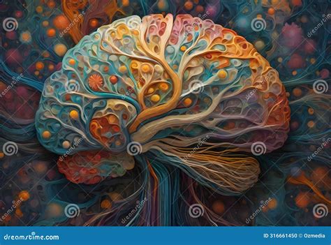 Colorful Artistic Human Brain Network Layers Generative Ai Stock