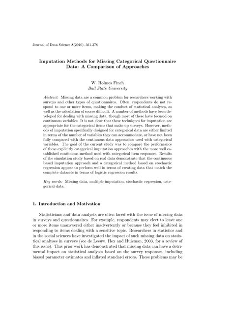 pdf imputation methods for missing categorical questionnaire data a