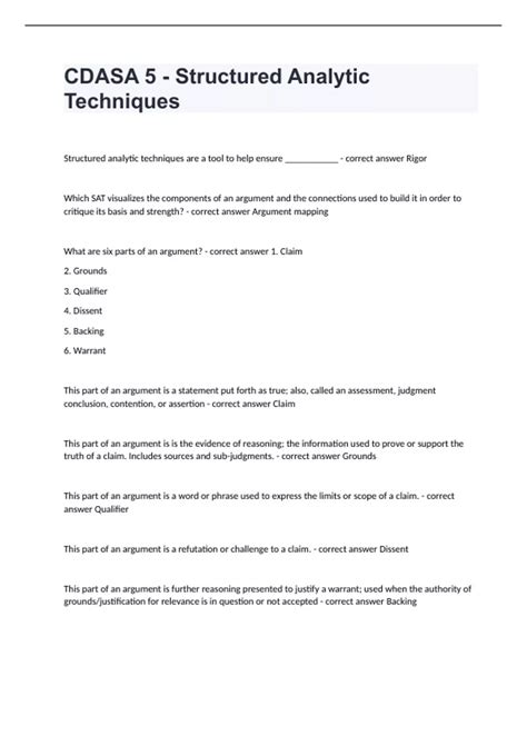 Cdasa 5 Structured Analytic Techniques Fully Solved 2024 Cdasa Stuvia Us