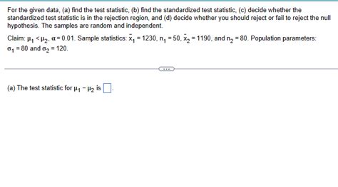 Solved For The Given Data A Find The Test Statistic B Chegg Com