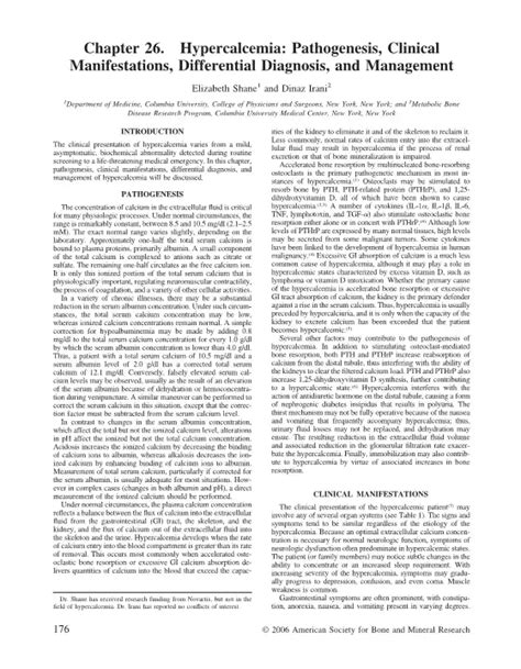 Hypercalcemia Pathogenesis Clinical Manifestations Differential Diagnosis And Management