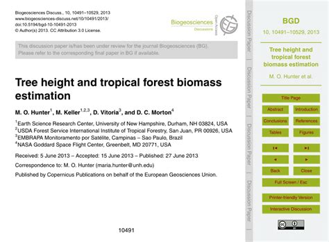 Pdf Tree Height And Tropical Forest Biomass Estimation