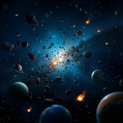 Seamless Deep Space Pattern With Planets Nebulae And Galaxies Stock