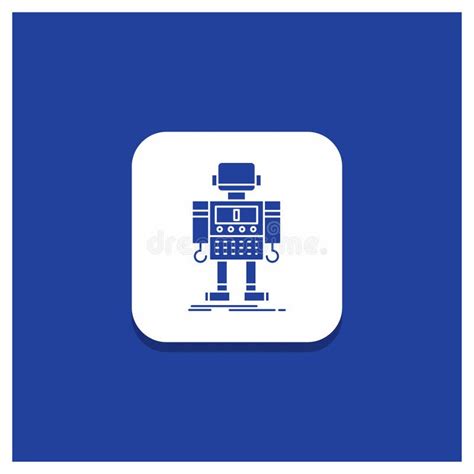 Blue Round Button For Autonomous Machine Robot Robotic Technology Glyph Icon Stock Vector