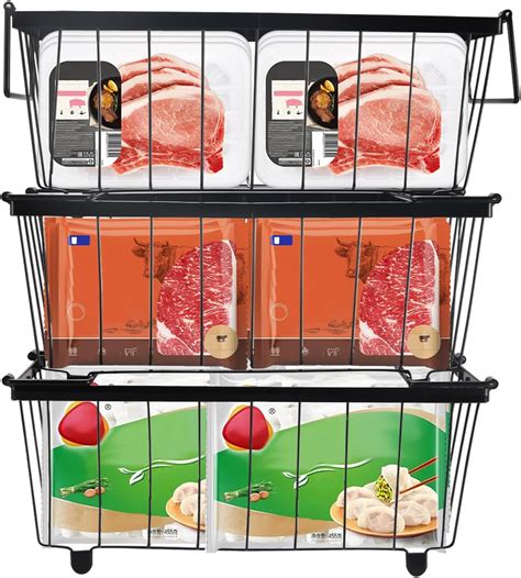 3pcs Chest Freezer Baskets Stackable Chest Freezer Organiser With