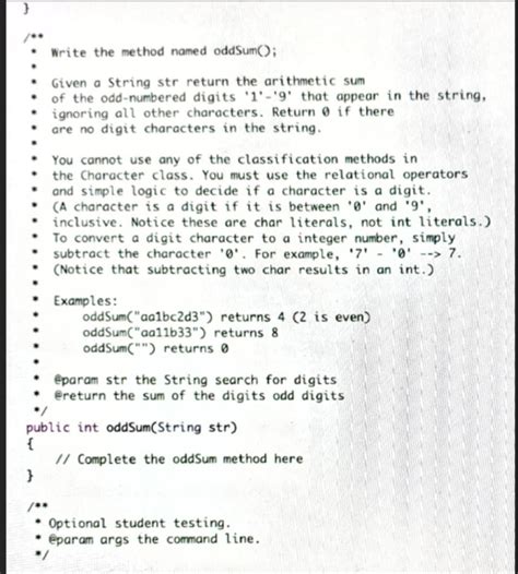 Solved Write The Method Named Oddsum Given A String Str