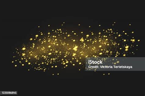반짝이는 마법의 먼지 입자 먼지 불꽃과 황금 별은 특별한 빛으로 빛난다 벡터는 검은 색 배경에 반짝입니다 0명에 대한 스톡 벡터 아트 및 기타 이미지 Istock