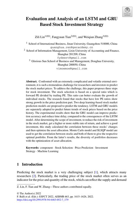 Pdf Evaluation And Analysis Of An Lstm And Gru Based Stock Investment Strategy