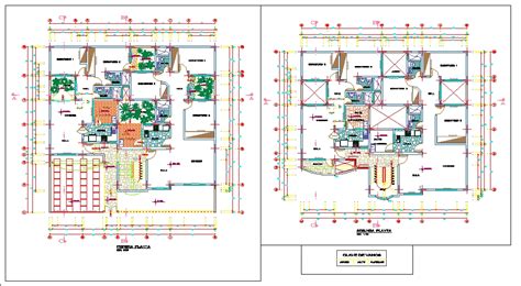 Edificio Multifamiliar Tres Niveles En Dwg 166 Mb Librería Cad