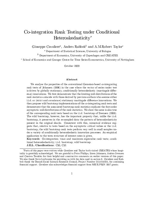Pdf Cointegration Rank Testing Under Conditional Heteroskedasticity