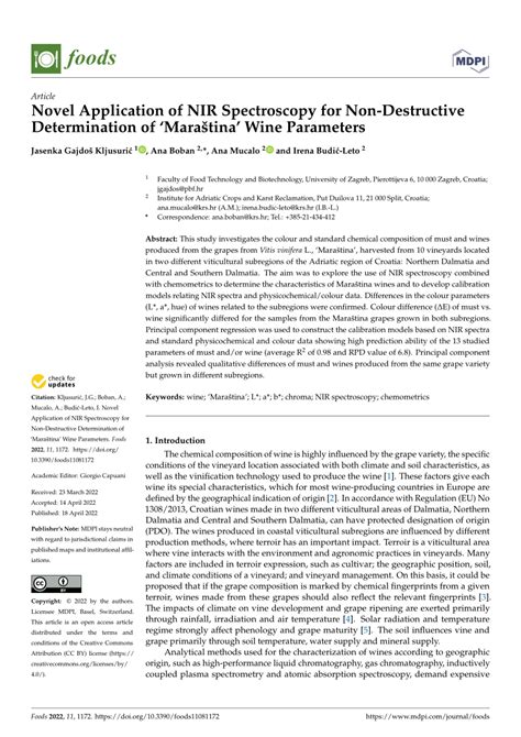 Pdf Novel Application Of Nir Spectroscopy For Non Destructive Determination Of ‘maraština