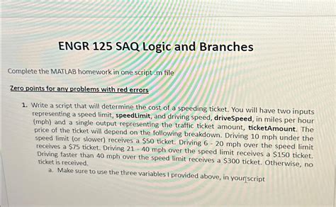 Solved Engr 125 ﻿saq Logic And Branchescomplete The Matlab