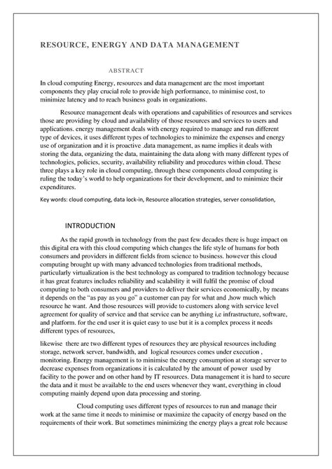 Abstract Leture Resource Energy And Data Management Abstract In Cloud Computing Energy