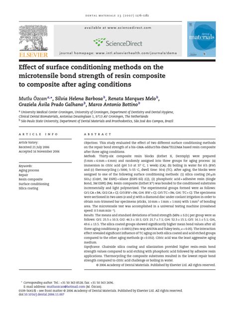 Effect Of Surface Conditioning Methods On The Microtensile Bond Strength Of Resin Composite To