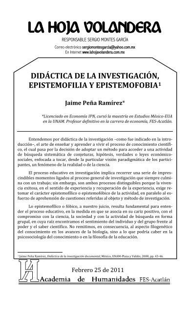 DidÃ¡ctica De La InvestigaciÃ³n Epistemofilia Y Epistemofobia La