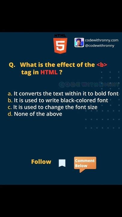 What Is The Effect Of The B Tag In Html Html Coding Codewithronny Youtube
