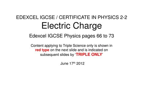 Ppt Edexcel Igcse Certificate In Physics 2 2 Electric Charge