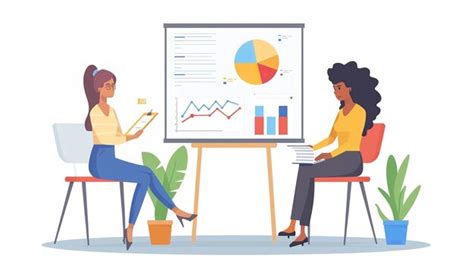 A Poster Of Women Working On A Computer With A Chart Showing Graphs And Charts Premium AI