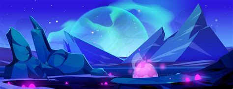 야간 외계 행성 풍경 우주 게임 배경 무료 벡터