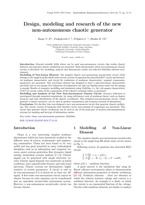 Pdf Design Modeling And Research Of The New Non Autonomous Chaotic