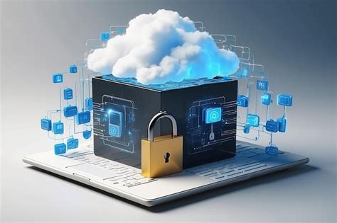 premium photo cube computing technology with padlock cloud data and
