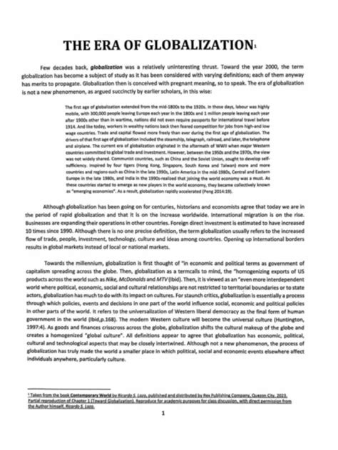 Contemporary World Globalization Chapter 1 By Ricardo Lazo Pdf