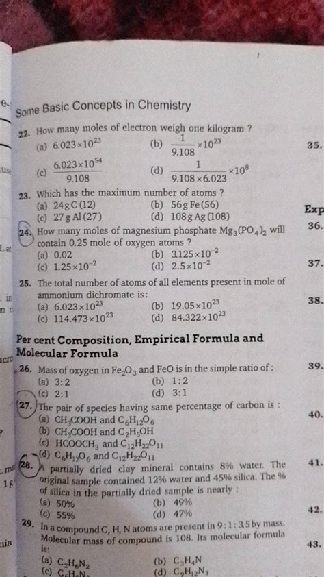 Per Cent Composition Empirical Formula And Molecular Formula 26 Mass Of