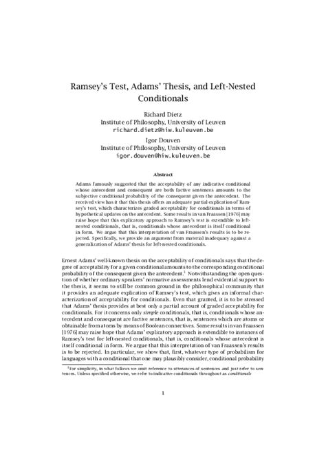 Pdf Ramseys Test Adams Thesis And Left Nested Conditionals