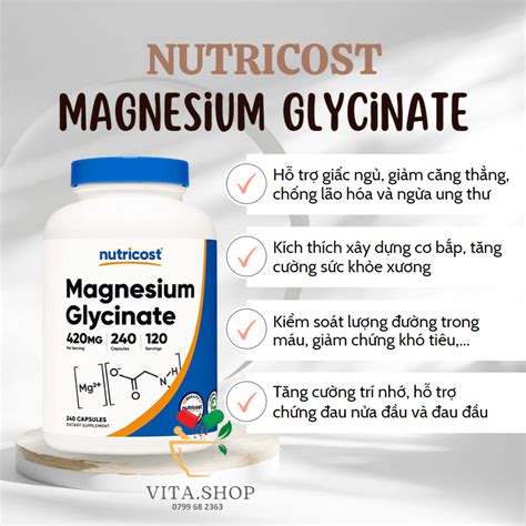 Nutricost Magnesium Glycinate mg Viên uống bổ sung magie giúp giảm stress hỗ trợ cơ bắp