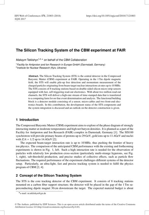 Pdf The Silicon Tracking System Of The Cbm Experiment At Fair